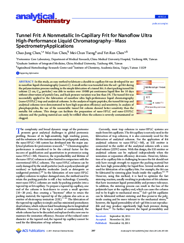 (PDF) Tunnel Frit: A Nonmetallic In-Capillary Frit for Nanoflow Ultra ...