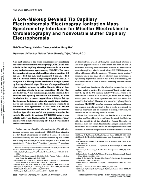 (PDF) Sheathless Capillary Electrophoresis/Electrospray Mass Spectrometry Using a Carbon-Coated ...