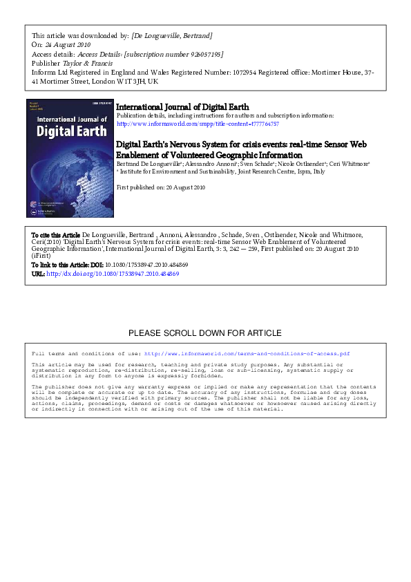 (PDF) Digital Earth's Nervous System for crisis events: real-time Sensor Web Enablement of ...