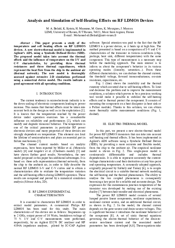 (PDF) Analysis and Simulation of Self-Heating Effects on RF LDMOS Devices