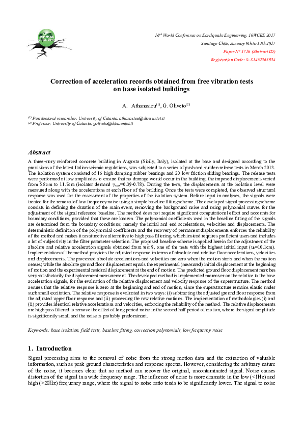 (PDF) Correction of acceleration records obtained from free vibration ...