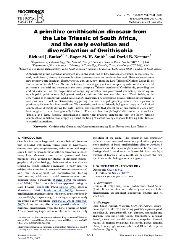 (PDF) A primitive ornithischian dinosaur from the Late Triassic of ...