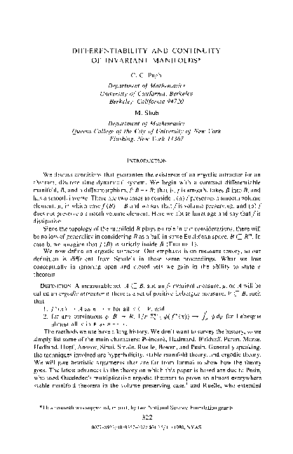 (PDF) Differentiability and Continuity of Invariant Manifolds ...