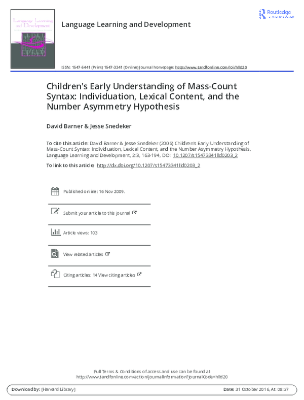 (PDF) Children's Early Understanding of Mass-Count Syntax ...