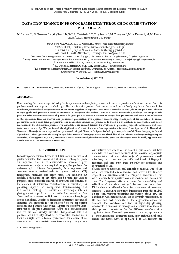 (PDF) DATA PROVENANCE IN PHOTOGRAMMETRY THROUGH DOCUMENTATION PROTOCOLS