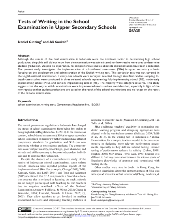 (PDF) Tests of Writing in the School Examination in Upper Secondary Schools