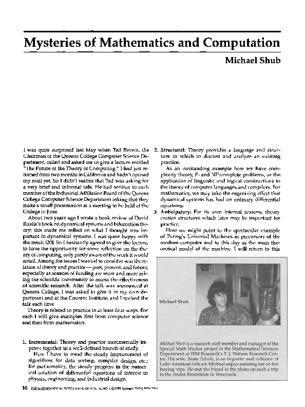 (PDF) Mysteries of mathematics and computation | Michael Shub ...