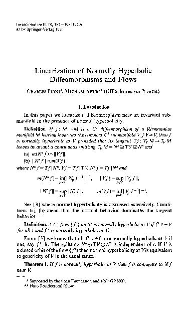 (PDF) Linearization of normally hyperbolic diffeomorphisms and flows ...