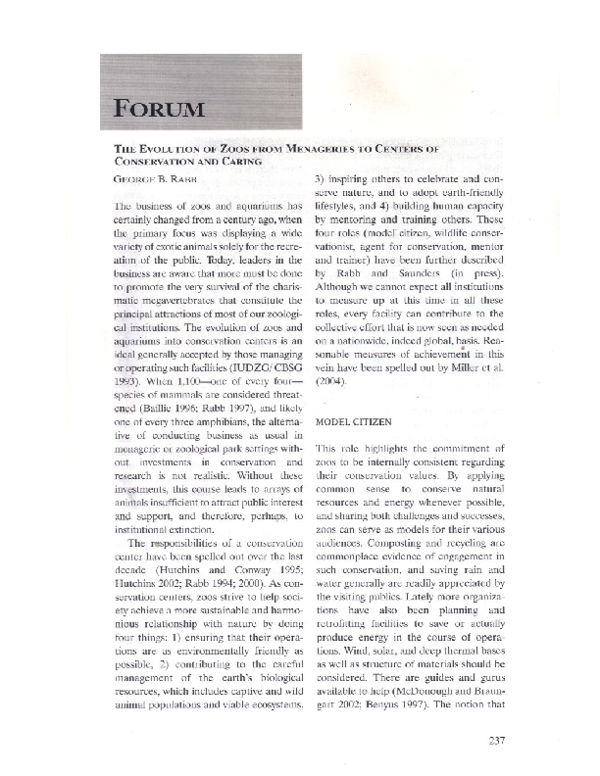 (DOC) The Evolution of Zoos from Menageries to Centers of Conservation ...