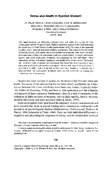 (PDF) Stress and Health in Spanish Women1