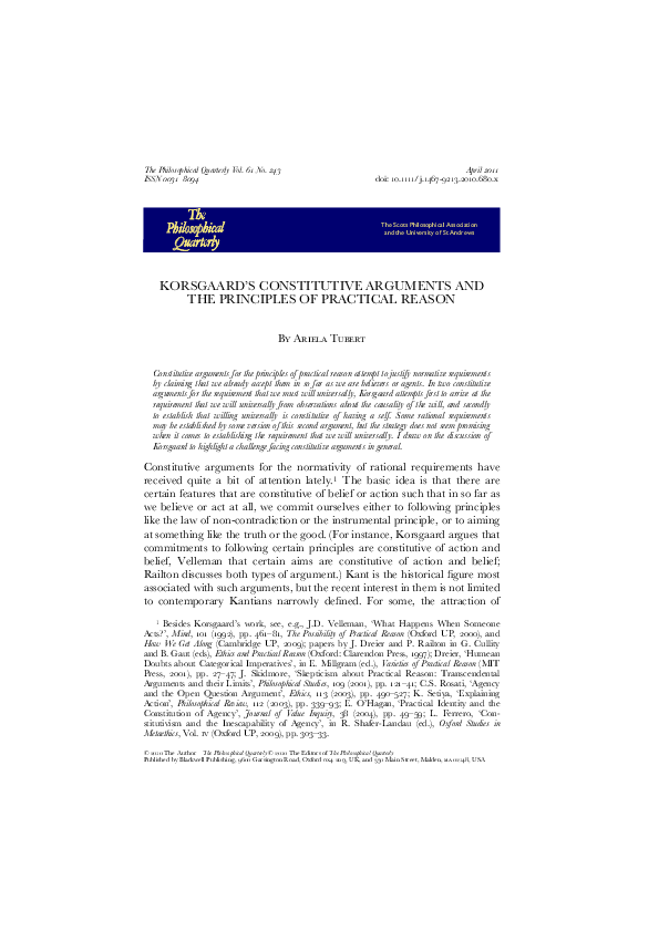 (PDF) Korsgaard's Constitutive Arguments and the Principles of ...