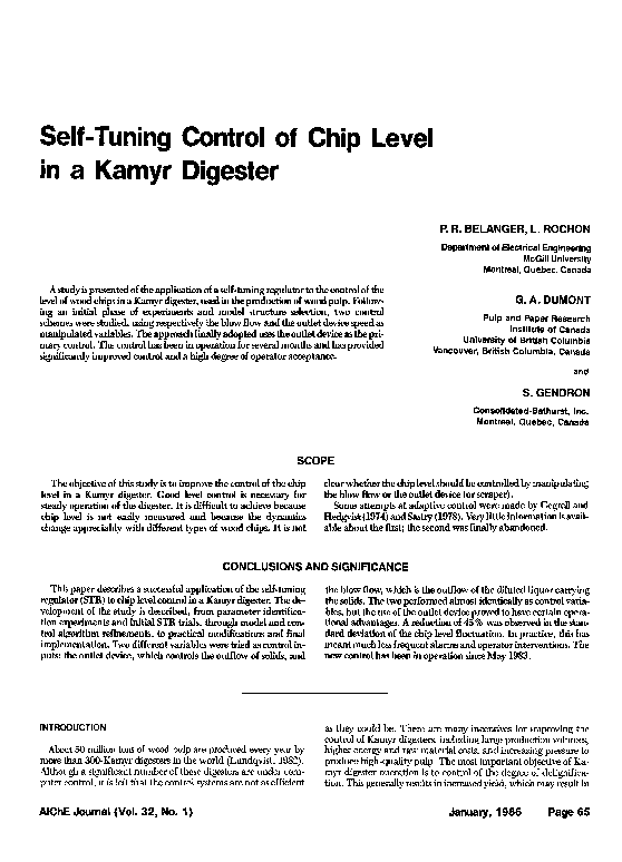 (PDF) Self-tuning control of chip level in a Kamyr digester