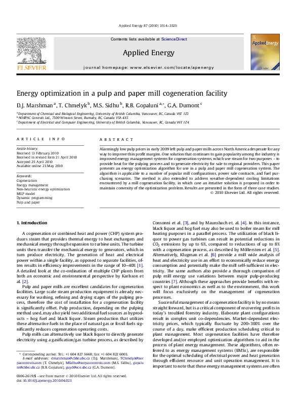 (PDF) Energy optimization in a pulp and paper mill cogeneration facility
