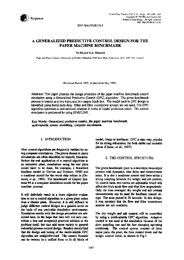 (PDF) A generalized predictive control design for the paper machine benchmark