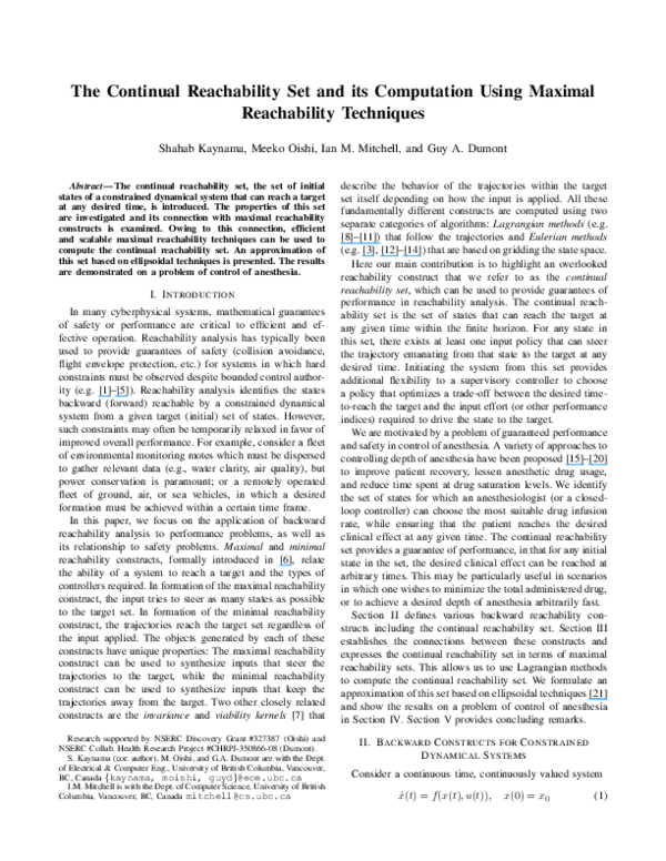 (PDF) The continual reachability set and its computation using maximal reachability techniques ...
