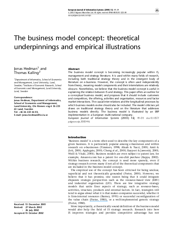 (PDF) The business model concept: theoretical underpinnings and ...