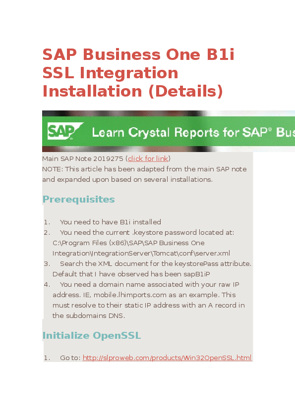 (DOC) SAP Business One B1i SSL Integration Installation | Jose Caicedo ...