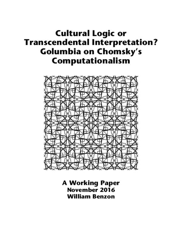 (PDF) Cultural Logic or Transcendental Interpretation? Golumbia on Chomsky's Computationalism
