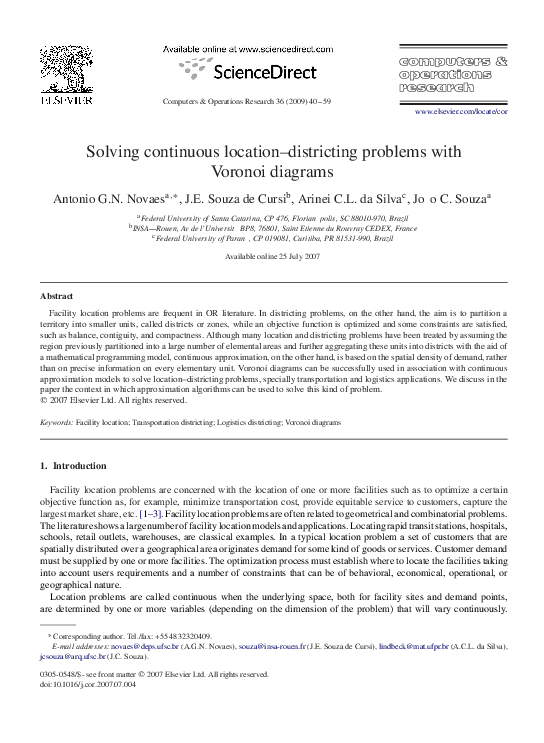 Pdf Solving Continuous Location Districting Problems With Voronoi