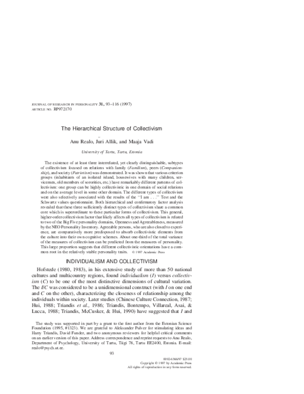 (PDF) The Hierarchical Structure of Collectivism