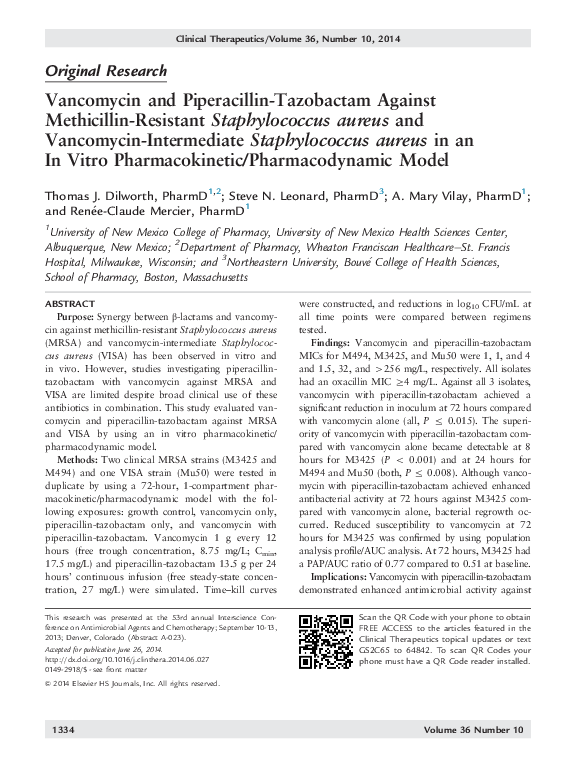 (PDF) Vancomycin and Piperacillin-Tazobactam Against Methicillin ...