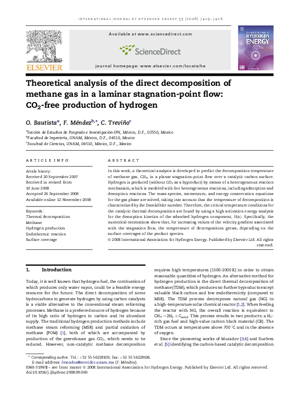(PDF) Theoretical analysis of the direct decomposition of methane gas ...