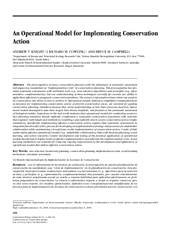 (PDF) An Operational Model for Implementing Conservation Action