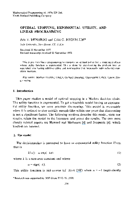 (PDF) Optimal stopping, exponential utility, and linear programming