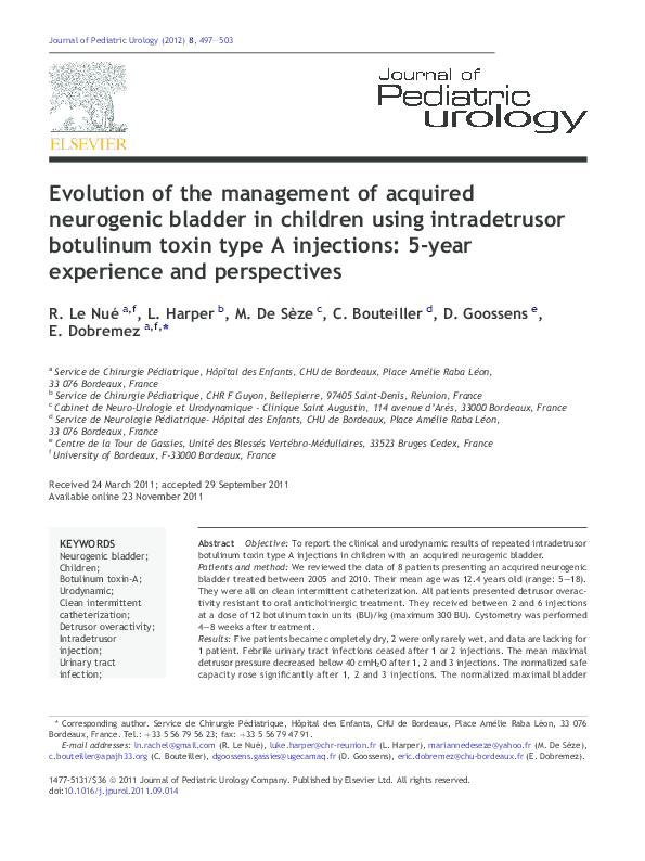 (PDF) Botulinum Toxin A for Pediatric Neurogenic Bladder Management