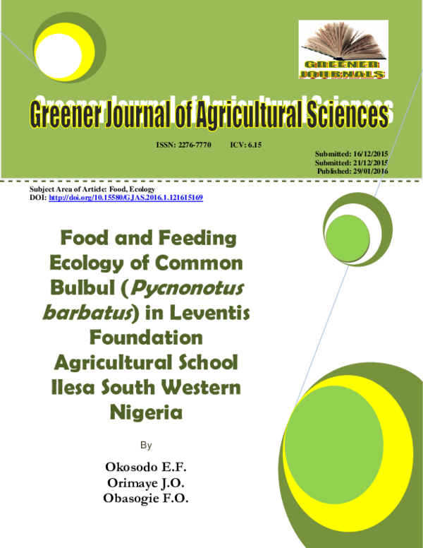 (PDF) Food and Feeding Ecology of Common Bulbul (Pycnonotus barbatus ...