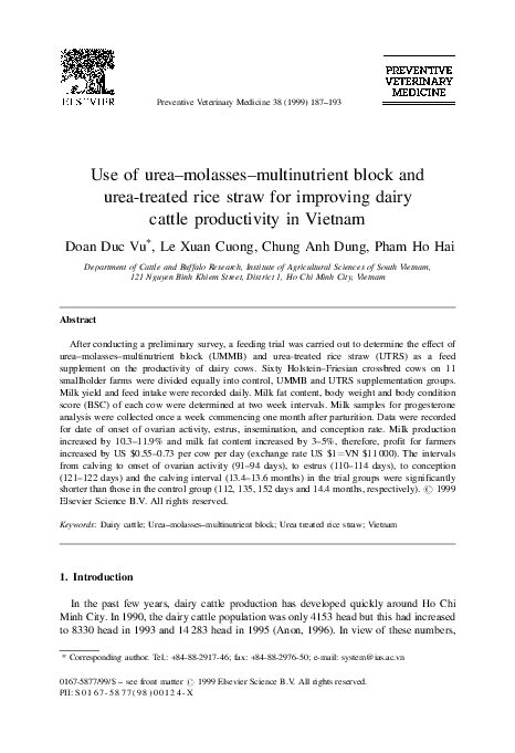 (PDF) Use of urea–molasses–multinutrient block and urea-treated rice ...