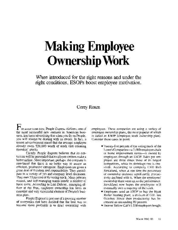 (PDF) Making employee ownership work