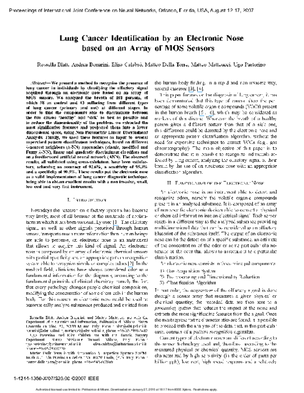 (PDF) Lung Cancer Identification by an Electronic Nose based on an Array of MOS Sensors
