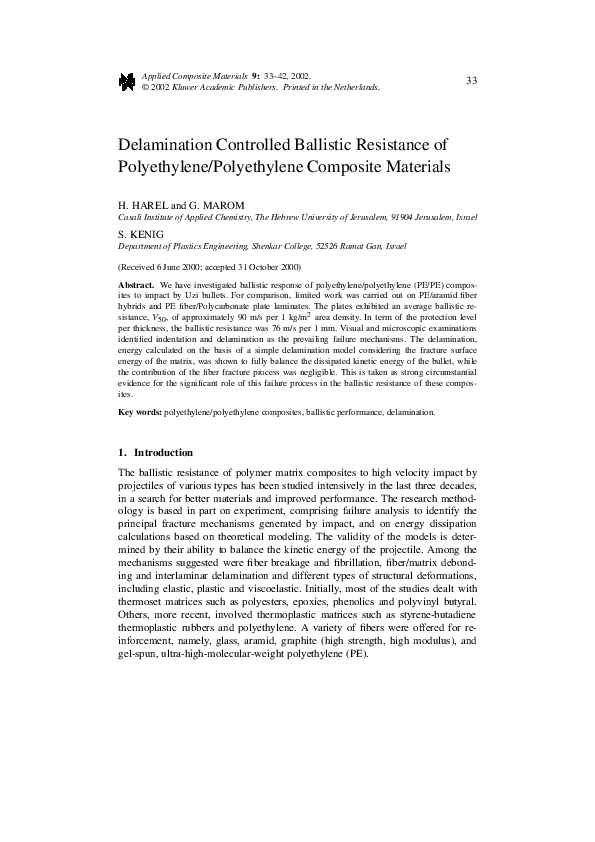 (PDF) Delamination controlled ballistic resistance of polyethylene ...