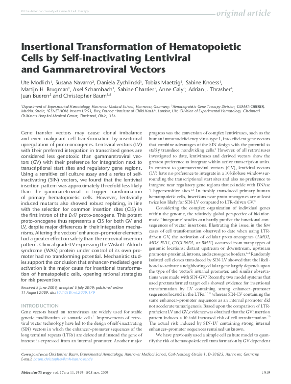 (PDF) Insertional Transformation of Hematopoietic Cells by Self ...