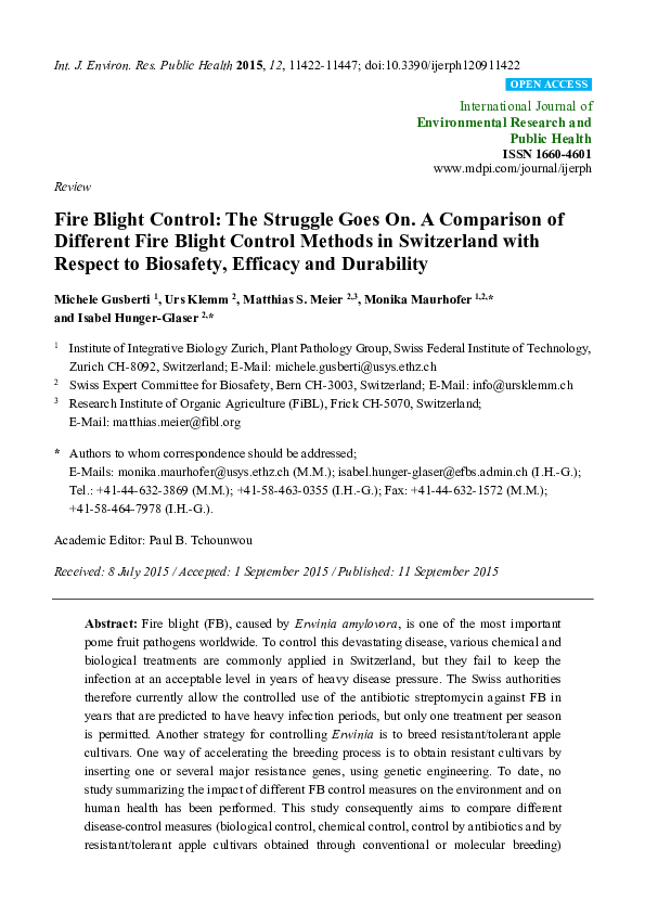 (PDF) Fire Blight Control: The Struggle Goes On. A Comparison of ...