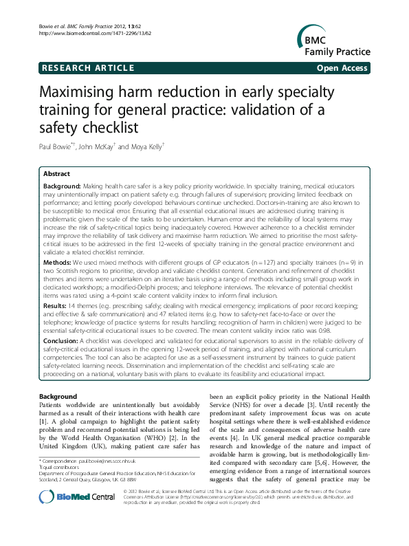 (PDF) Maximising harm reduction in early specialty training for general ...