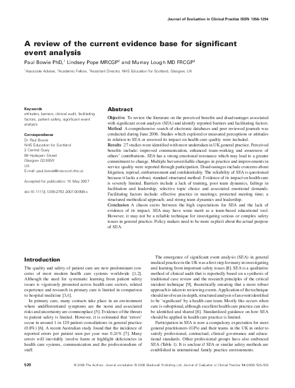 (PDF) A review of the current evidence base for significant event analysis