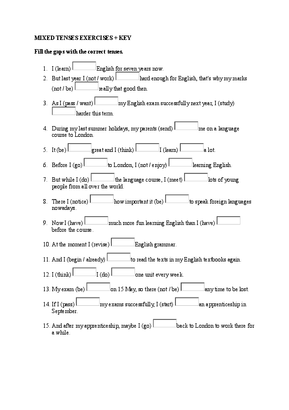 (DOC) MIXED TENSES EXERCISES