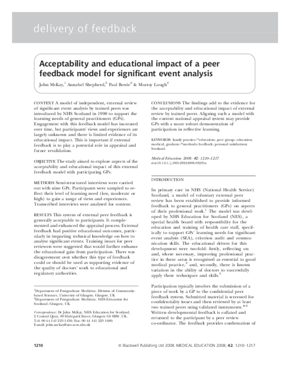 (PDF) Acceptability and educational impact of a peer feedback model for ...