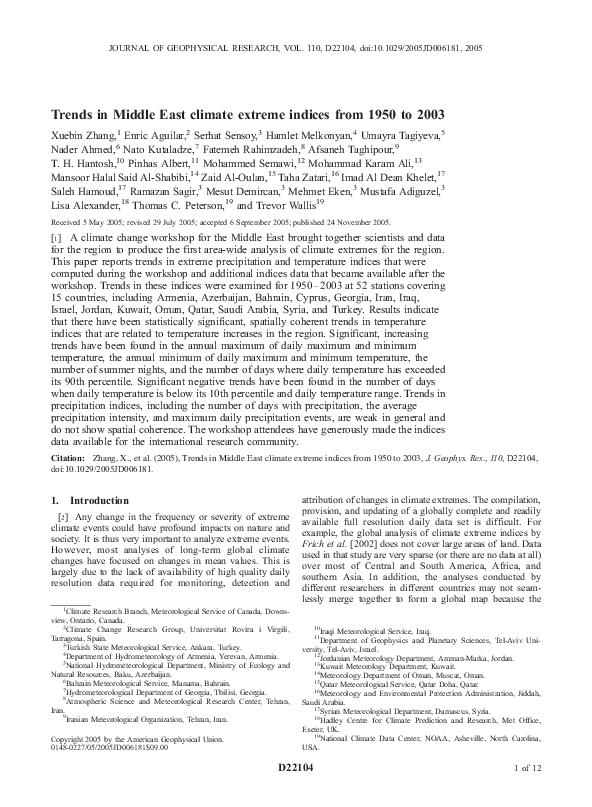 (PDF) Trends in Middle East climate extreme indices from 1950 to 2003