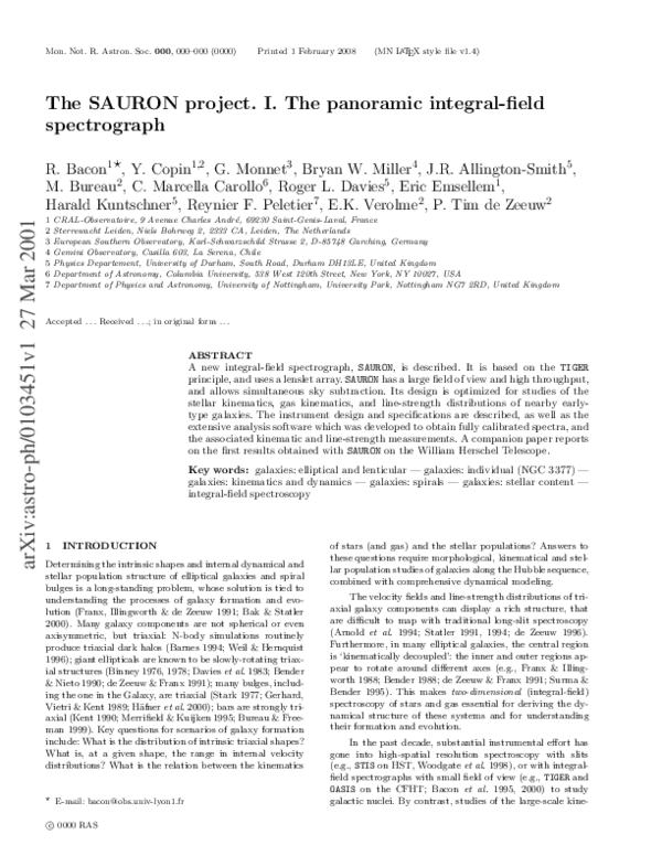 (PDF) The SAURON project - I. The panoramic integral-field spectrograph