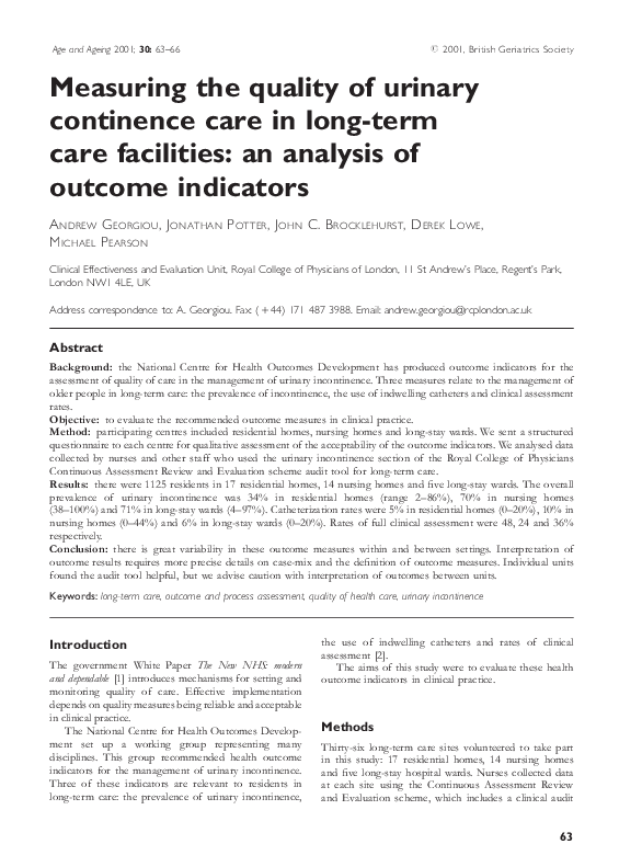 (PDF) Measuring the quality of urinary continence care in long-term ...