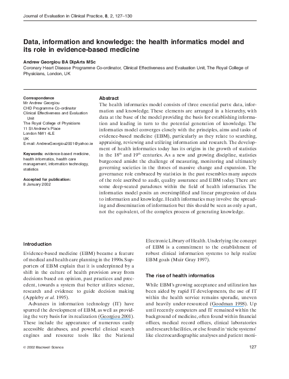 (PDF) Data, information and knowledge: the health informatics model and ... (PDF) Data, information and knowledge: the health informatics model and ...