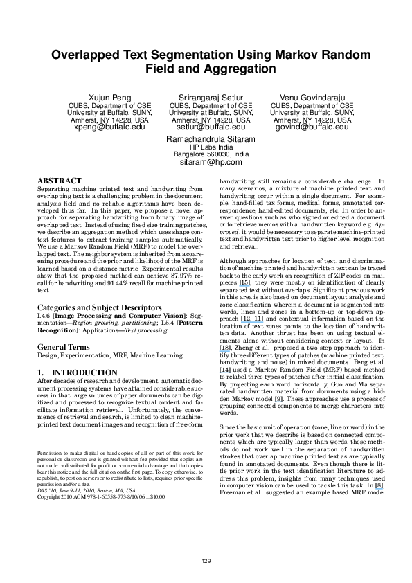 (PDF) Overlapped text segmentation using Markov random field and aggregation