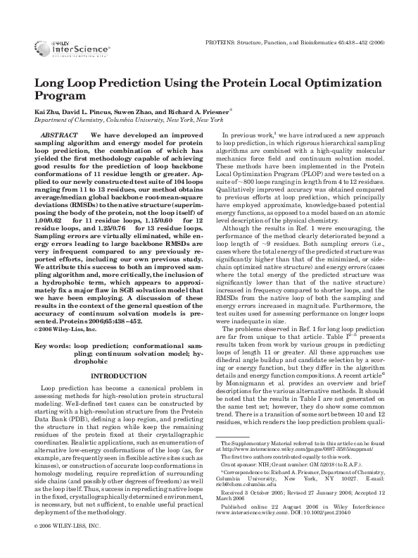 Long Loop Prediction Using The Protein Local Optimization Program