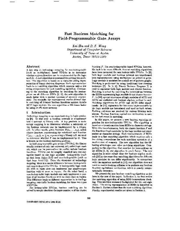 Pdf Fast Boolean Matching For Field Programmable Gate Arrays