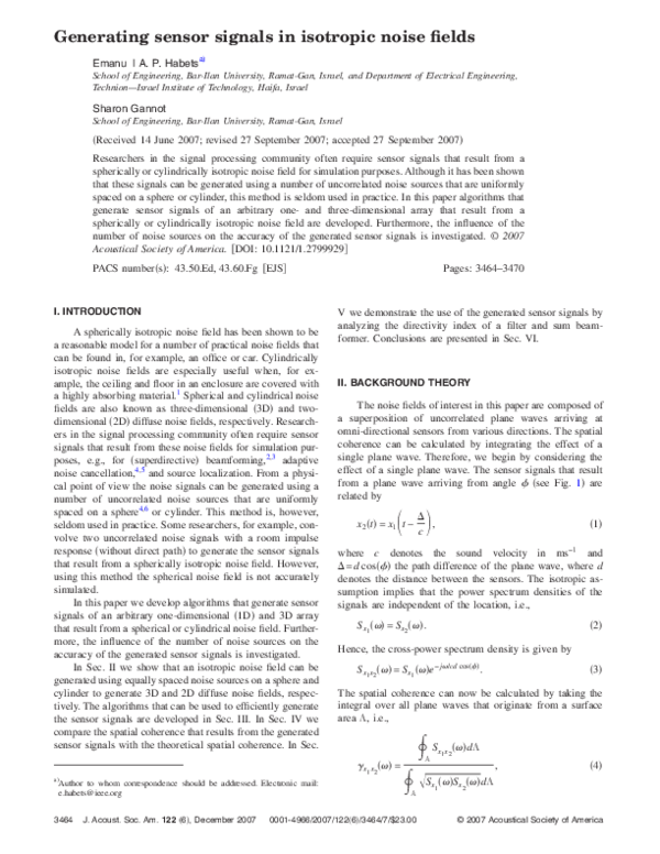 (PDF) Generating sensor signals in isotropic noise fields | Sharon Gannot - Academia.edu