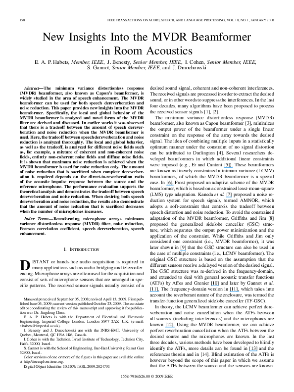 (PDF) New insights into the MVDR beamformer in room acoustics | Sharon Gannot - Academia.edu