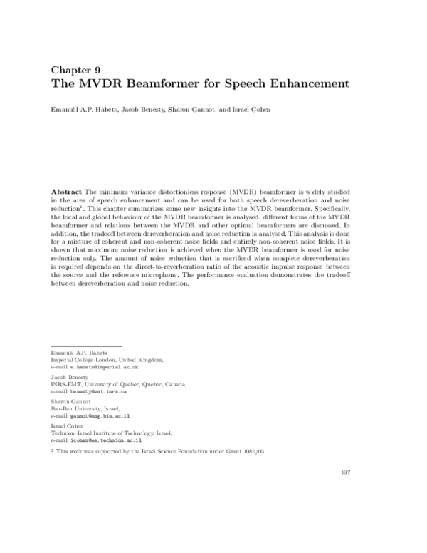 (PDF) The MVDR Beamformer for Speech Enhancement